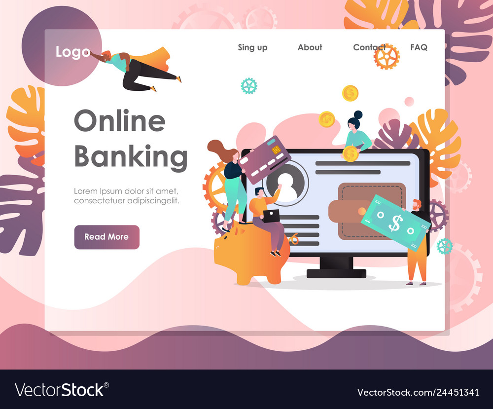 Online banking website landing page design Vector Image