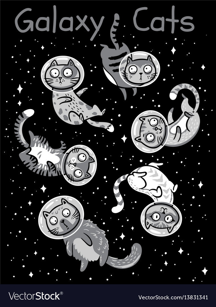 Print with cats in space Royalty Free Vector Image