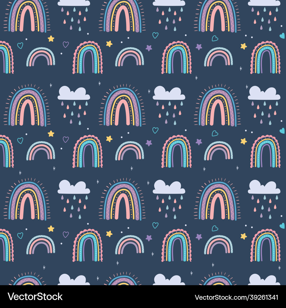Rainbow raindrops clouds Royalty Free Vector Image