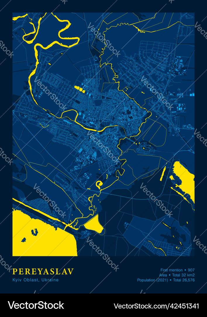 Town pereyaslav map poster detailed Royalty Free Vector