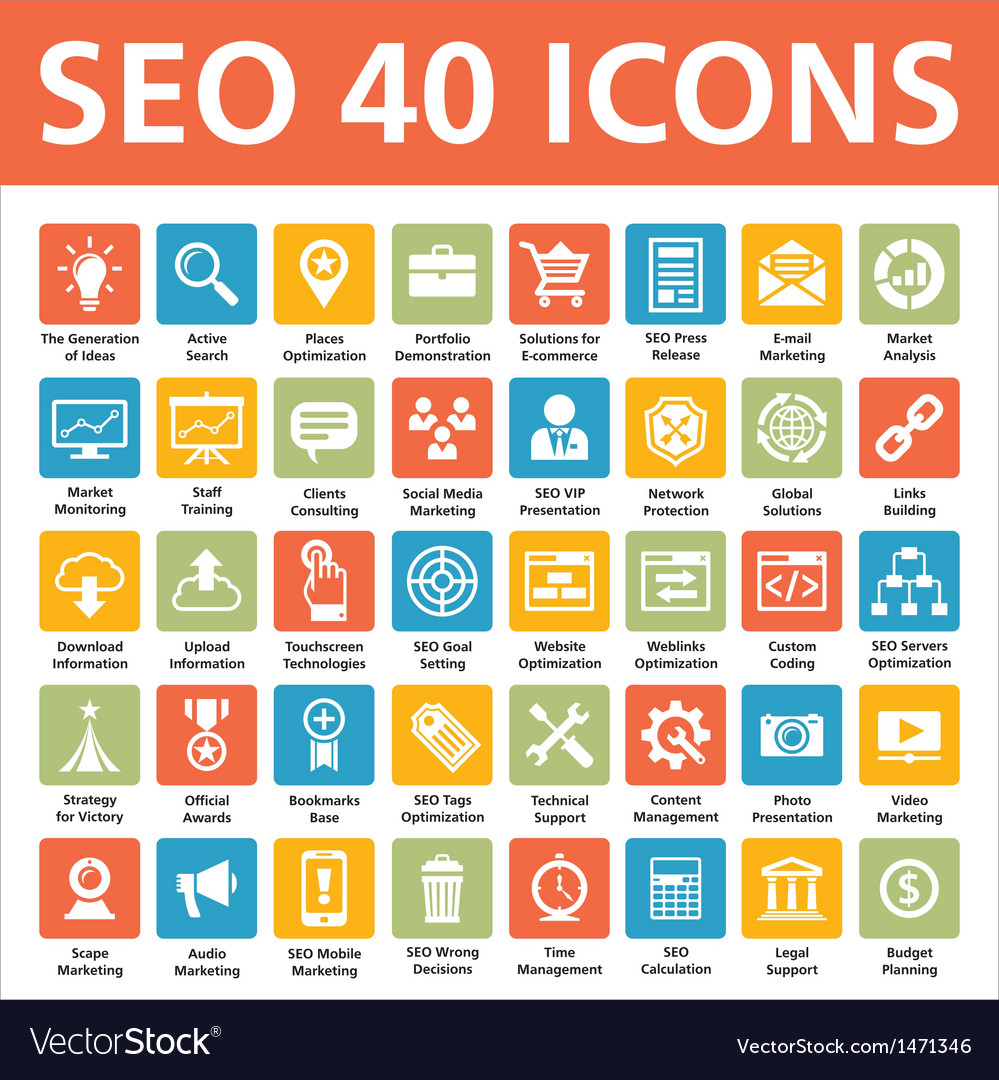 40 icons seo - search engine optimization Vector Image