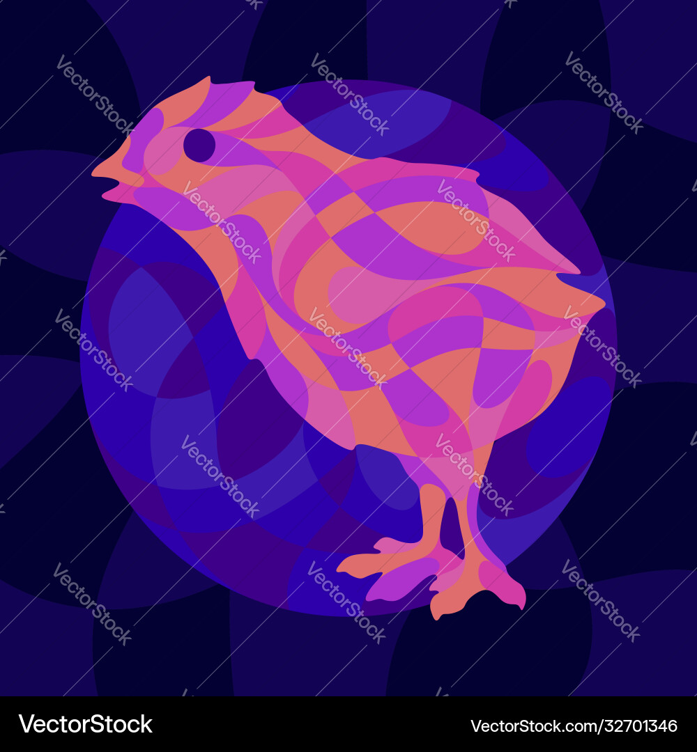 Colorful art with shiny neon colored chicken Vector Image