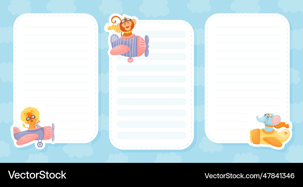 Cute animal on plane flying in the air empty note Vector Image