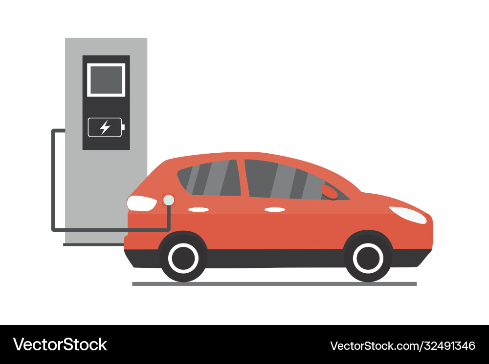 Electric car charging cartoon modern Royalty Free Vector