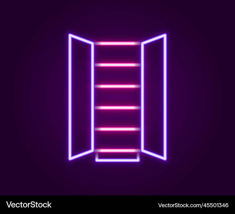 Glowing neon line wardrobe icon isolated on black Vector Image