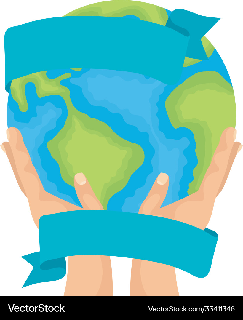 Hands lifting world planet earth water day icon Vector Image