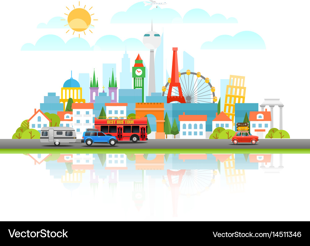Modern cityscape with different vehicle travel Vector Image