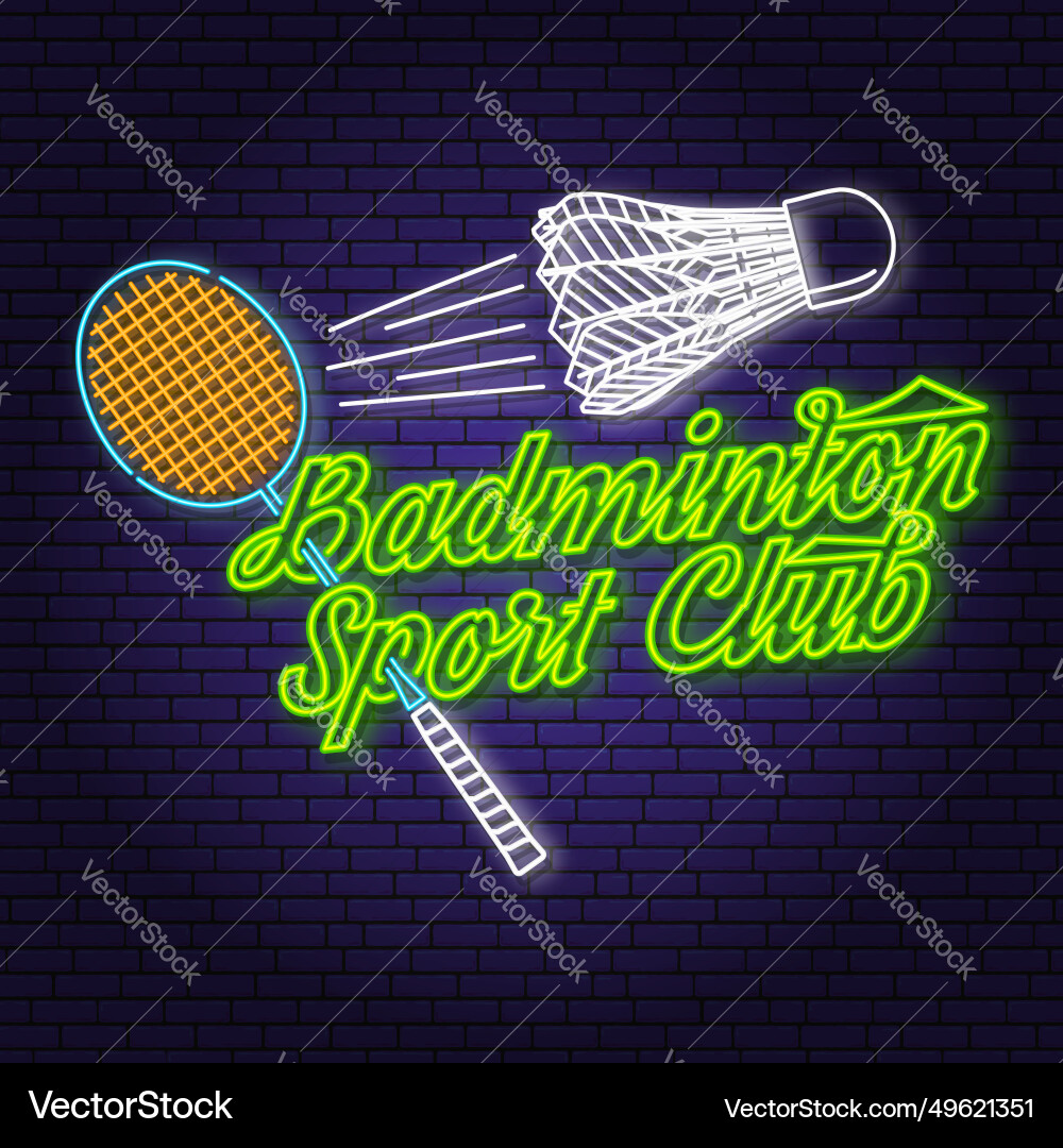 Badminton sport neon emblem logo Royalty Free Vector Image