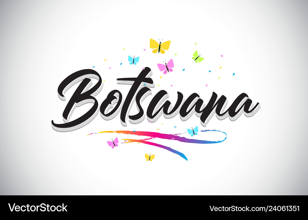 Botswana handwritten word text with butterflies Vector Image