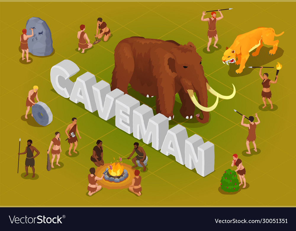 Caveman isometric text composition Royalty Free Vector Image