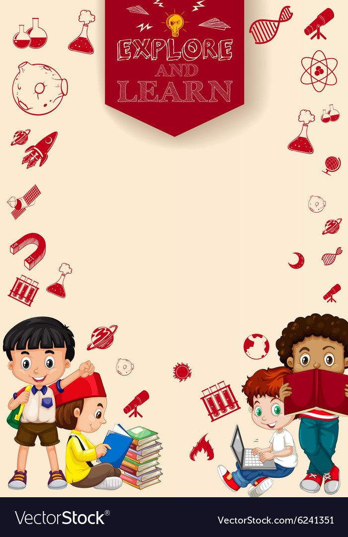 Children reading books and using computer Vector Image