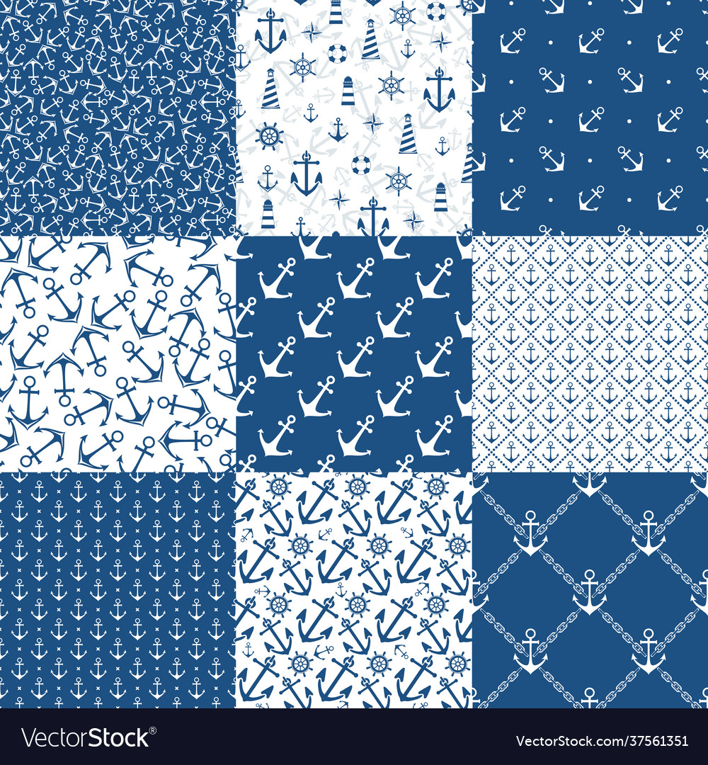 Collection seamless anchor pattern Royalty Free Vector Image