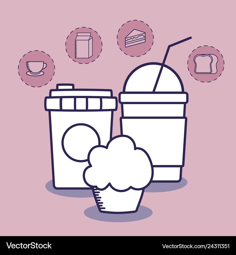 Delicious milkshake with set food Royalty Free Vector Image