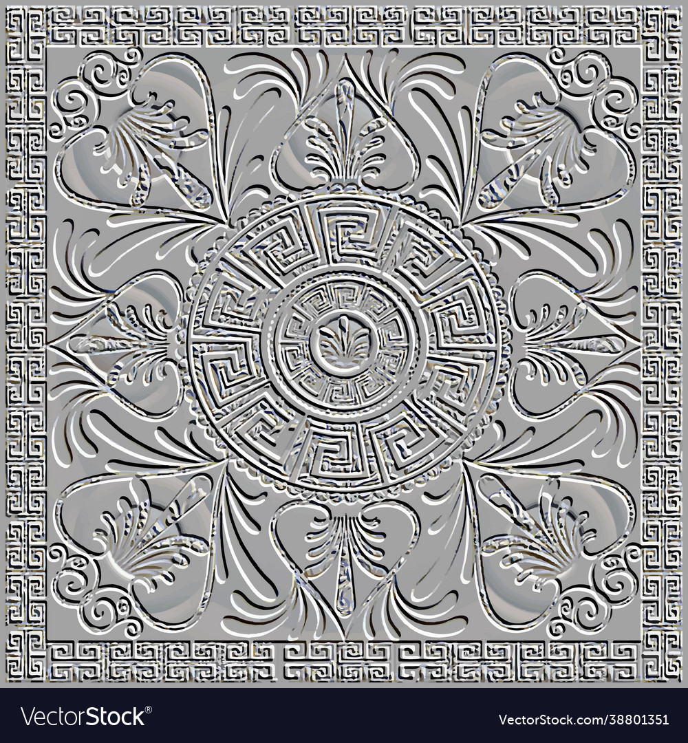 Embossed 3d square frame and mandalas pattern Vector Image