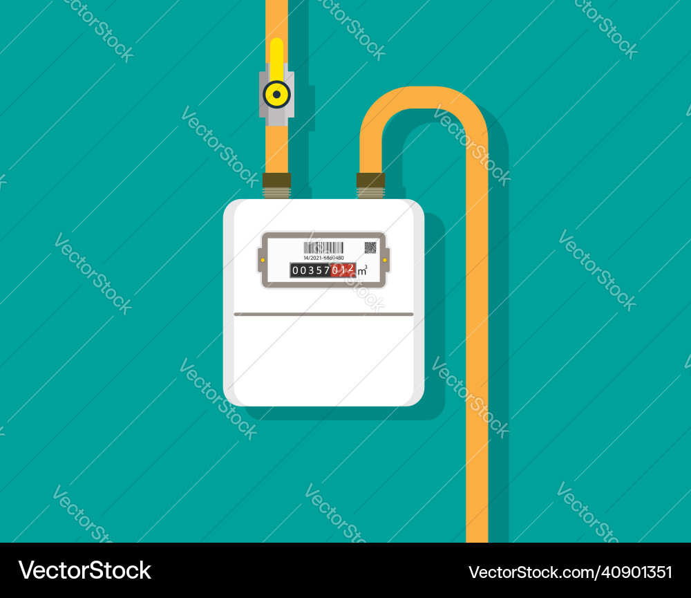 Gas meter measure counter with valve and pipe Vector Image