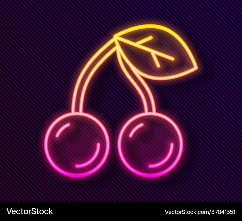 Glowing neon line cherry icon isolated on black Vector Image