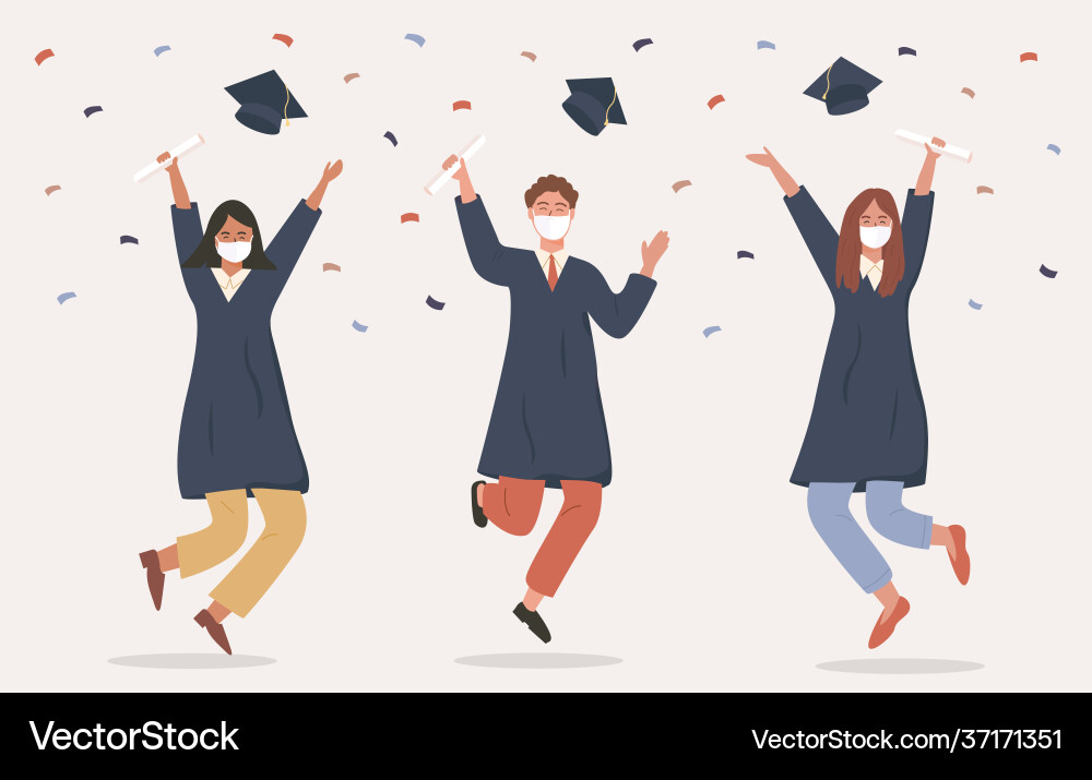 Graduated students jumping in academic gown Vector Image
