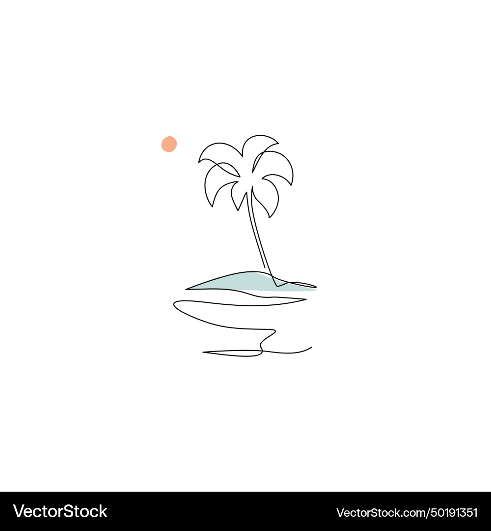 Palm tree mountain sea one line drawing art Vector Image