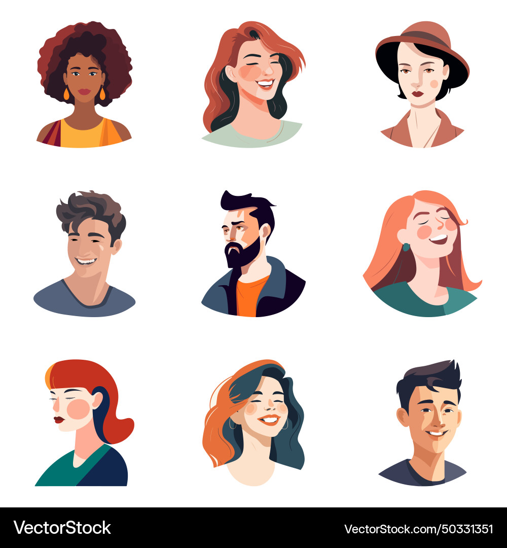 People avatars flat icon set isolated on white Vector Image