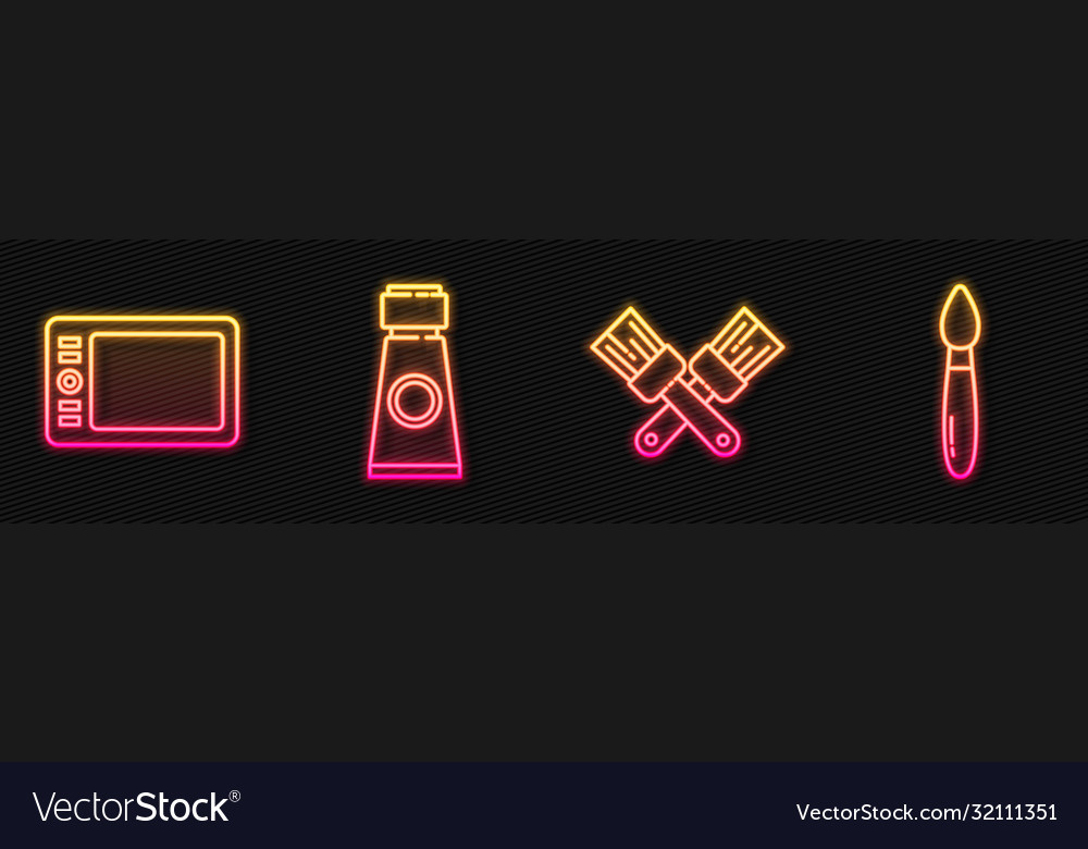 Set line crossed paint brush graphic tablet tube Vector Image Set line crossed paint brush graphic tablet tube Vector Image
