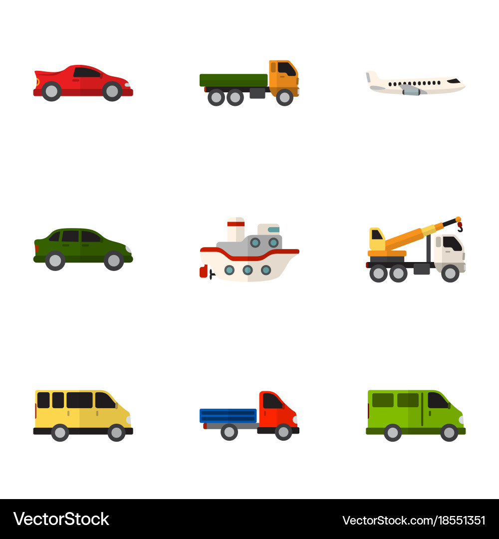 Set of 9 editable vehicle flat icons includes Vector Image