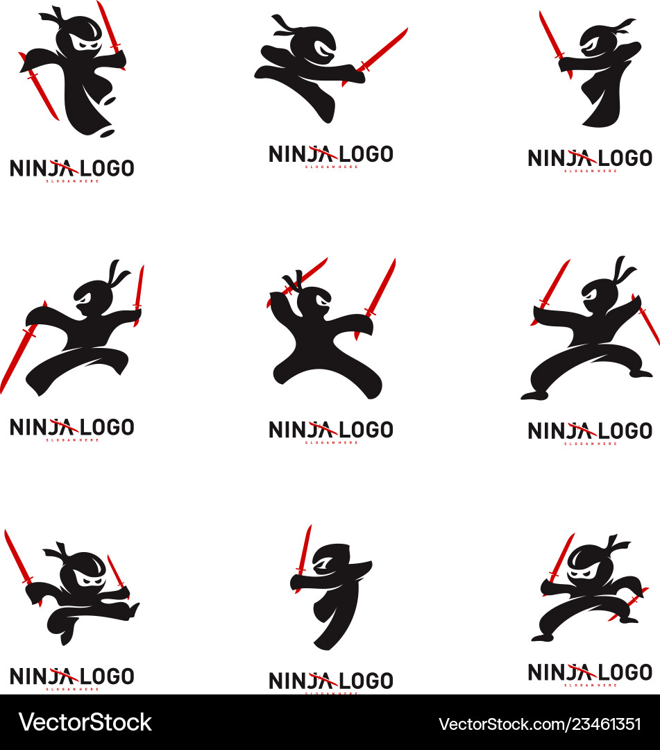 Set of ninja warrior logo design template Vector Image