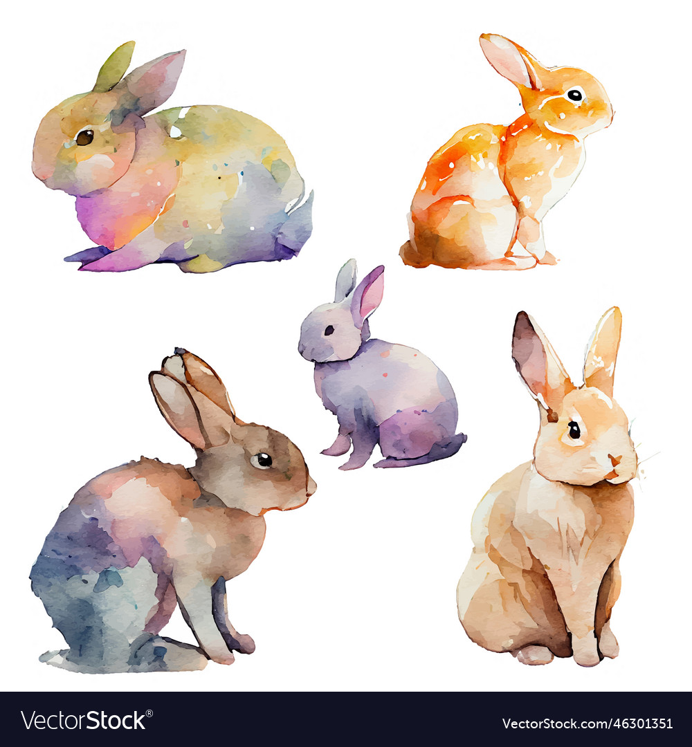 Set of watercolor rabbit on Royalty Free Vector Image
