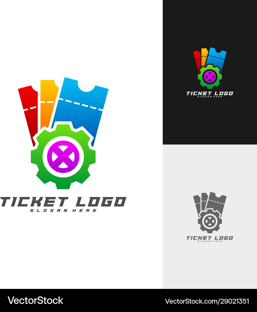 Ticket with gear logo template design creative Vector Image