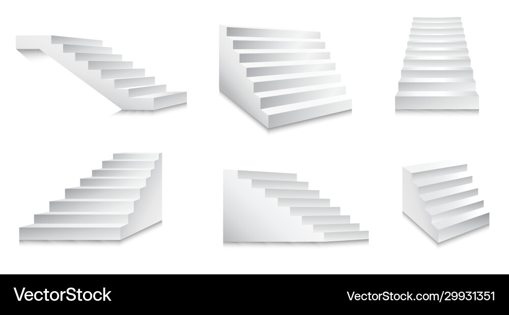 White stairs and minimalistic staircase front or Vector Image