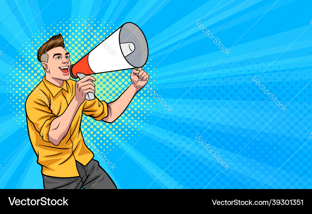 Young man screaming with a megaphone Royalty Free Vector