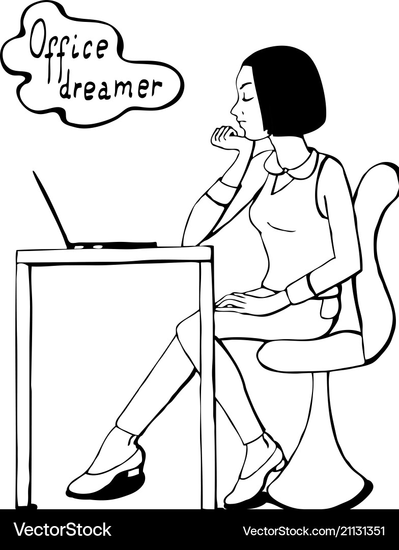 Young office woman dreaming at work Royalty Free Vector