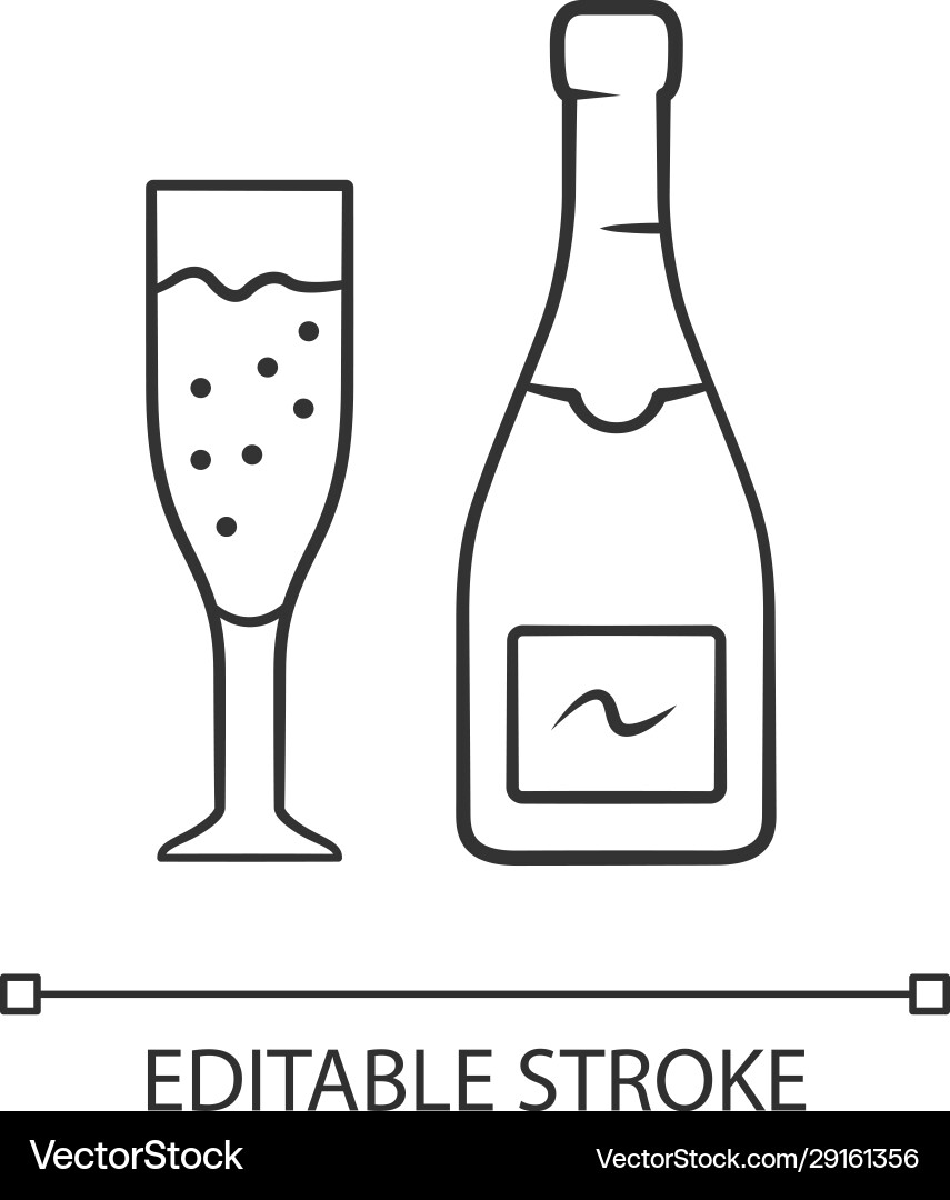 Champagne linear icon uncorked bottle flute glass Vector Image