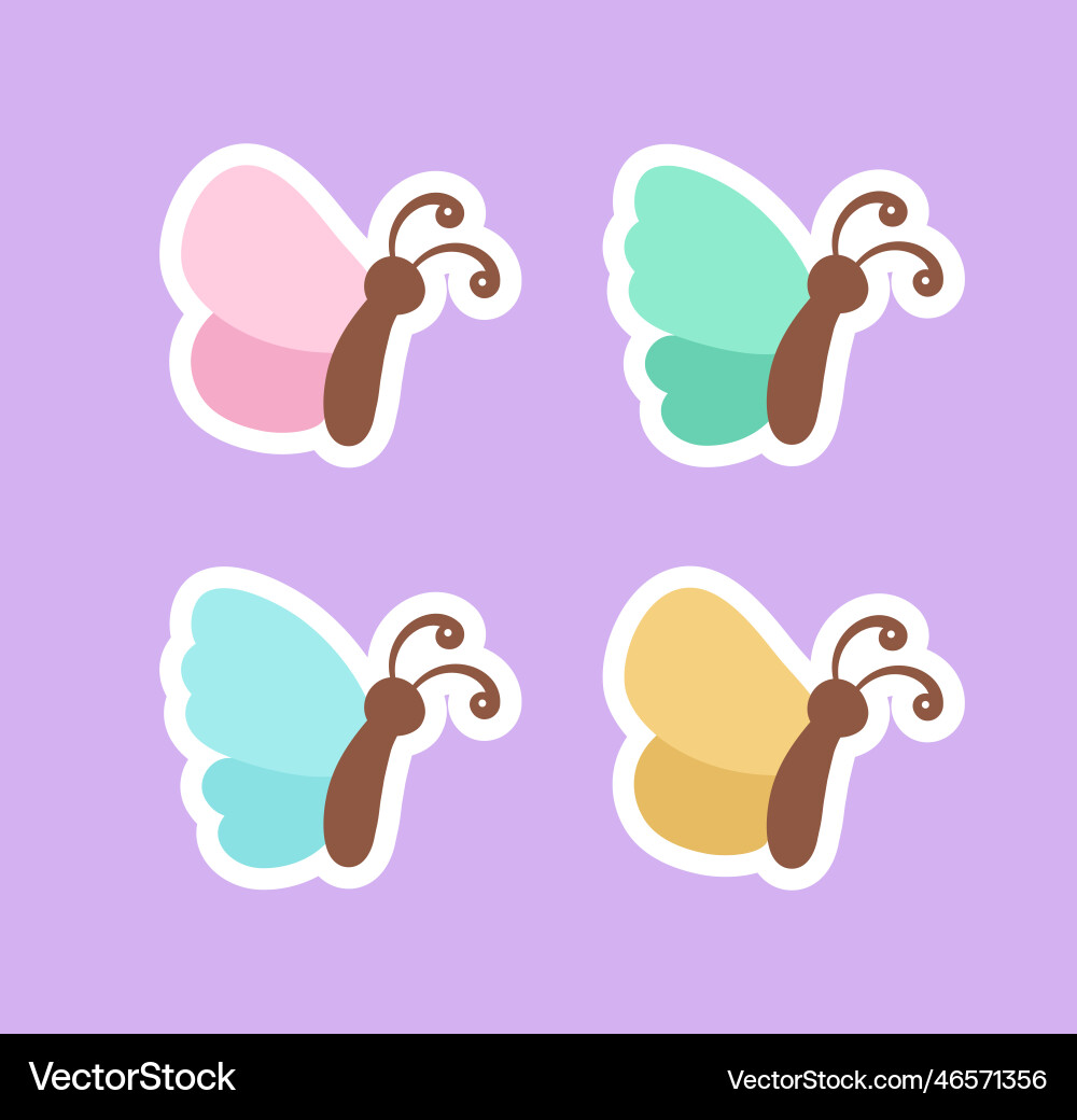Cute butterfly stickers set pretty butterflies Vector Image