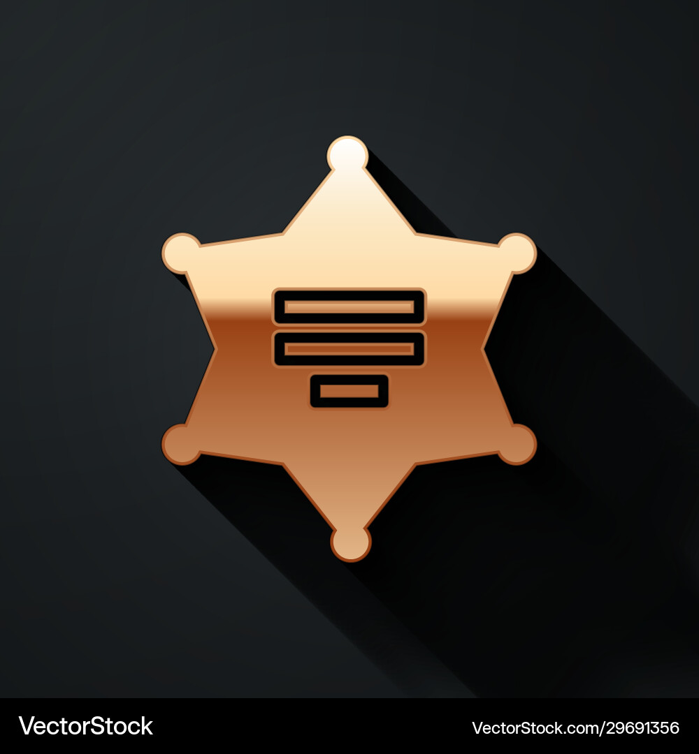 Gold hexagram sheriff icon isolated on black Vector Image