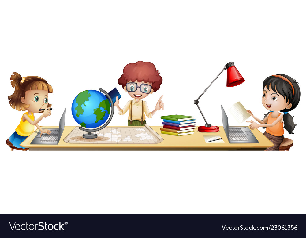Isolated students learning on table Royalty Free Vector