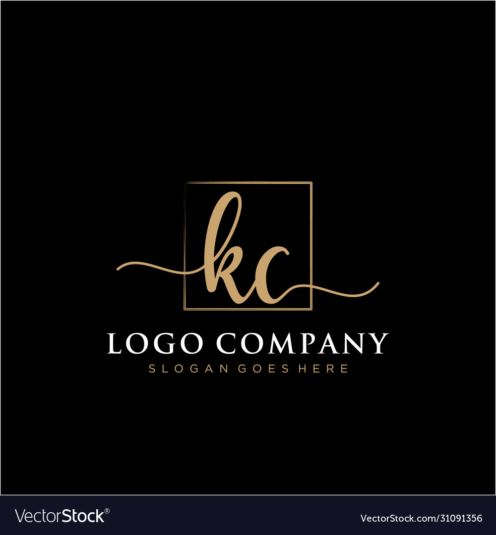 Kc initial handwriting logo with rectangle Vector Image