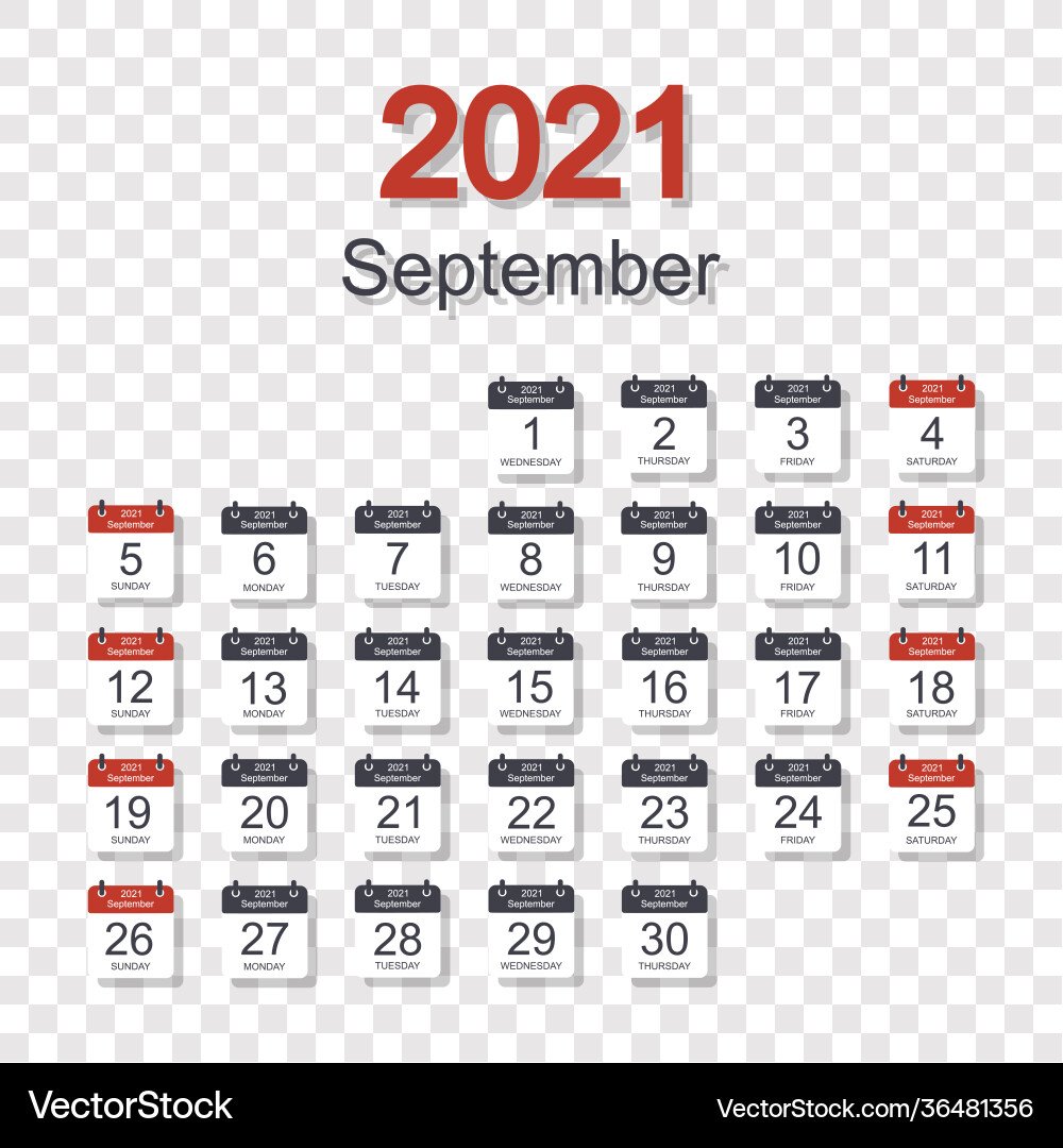 Monthly calendar template for september 2021 Vector Image