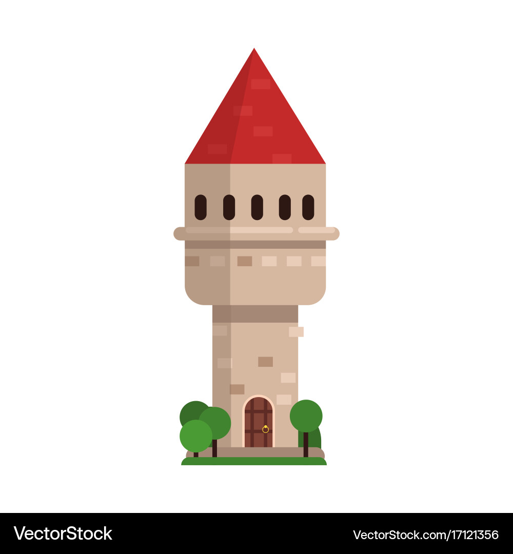 Old stone tower with red roof medieval Royalty Free Vector