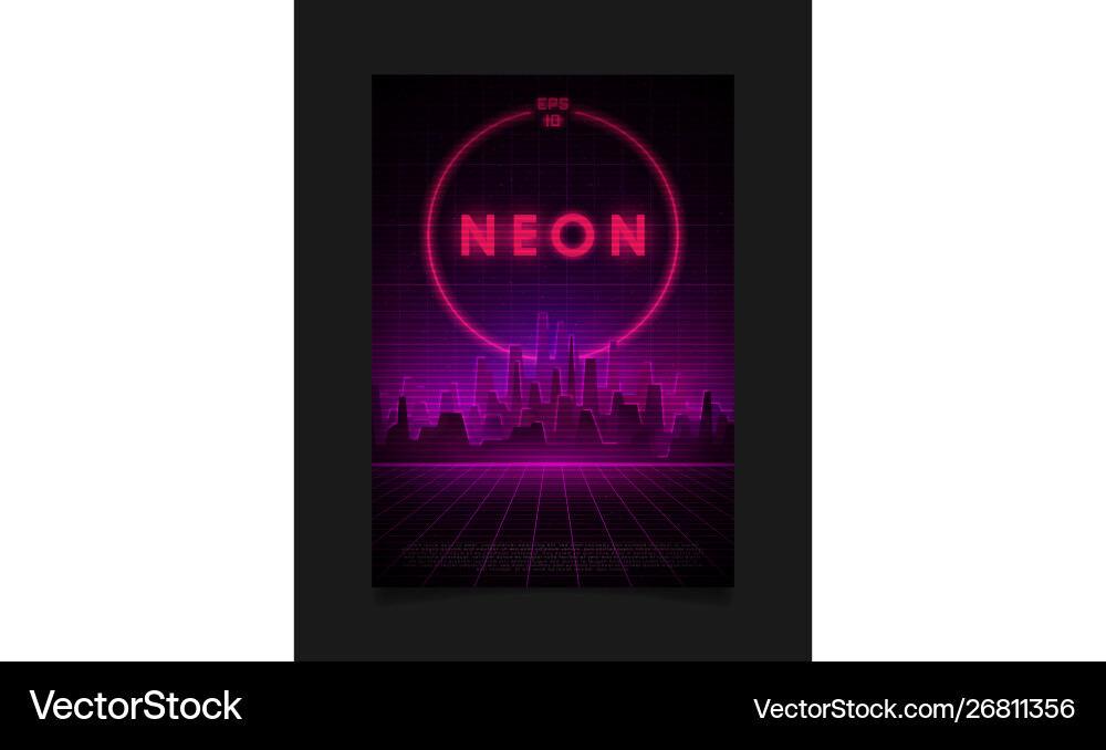 Retrowave cityscape with laser grid glowing neon Vector Image