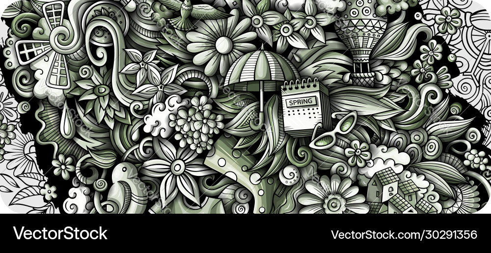 Spring hand drawn doodle banner cartoon detailed Vector Image