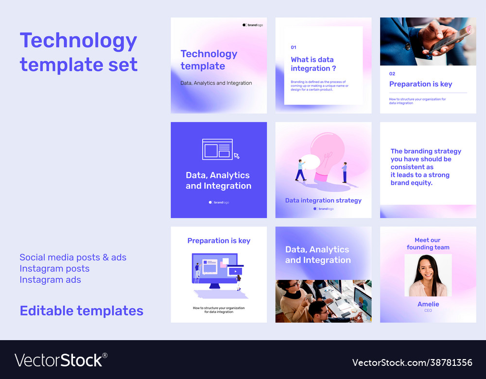 Technology editable template set Royalty Free Vector Image