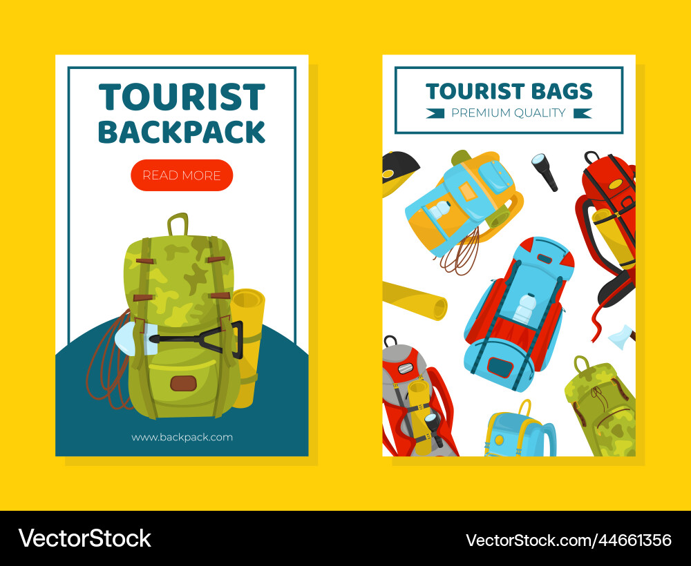 Tourist backpack mobile app templates set bags Vector Image