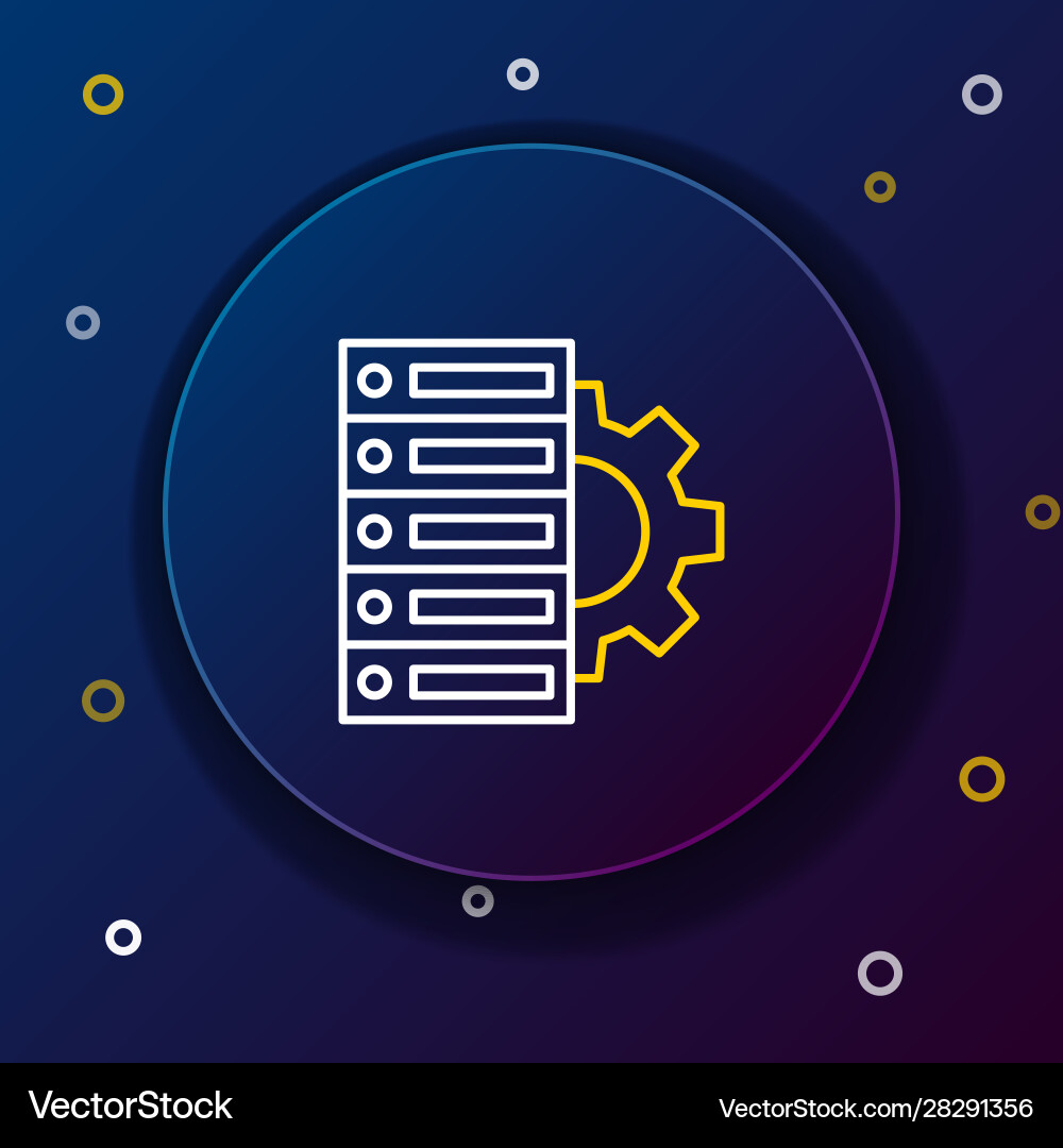 White and yellow line server and gear icon on dark