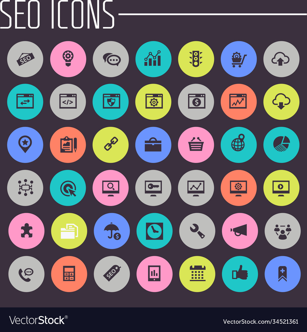 Big seo icon set trendy flat icons Royalty Free Vector Image
