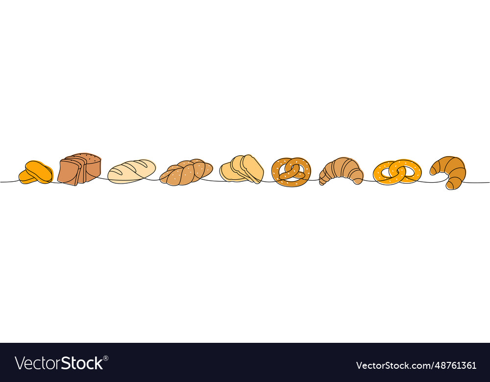 Breads one line colored continuous drawing Vector Image Breads one line colored continuous drawing Vector Image
