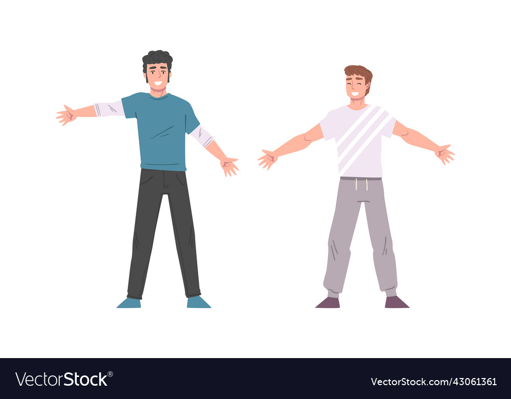 Cheerful young man standing with wide open arms Vector Image