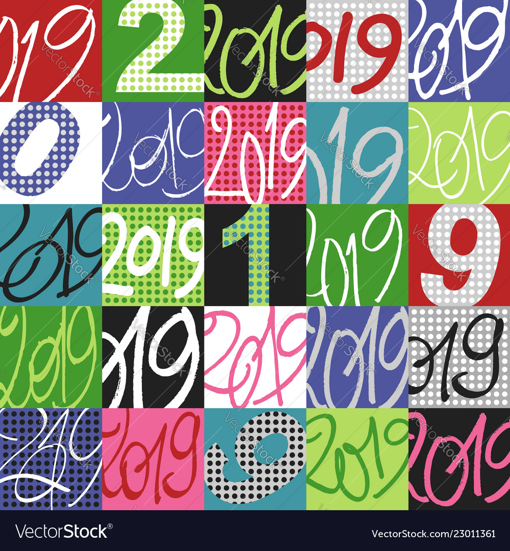 Graphic pattern made with 2019 signs patchwork Vector Image