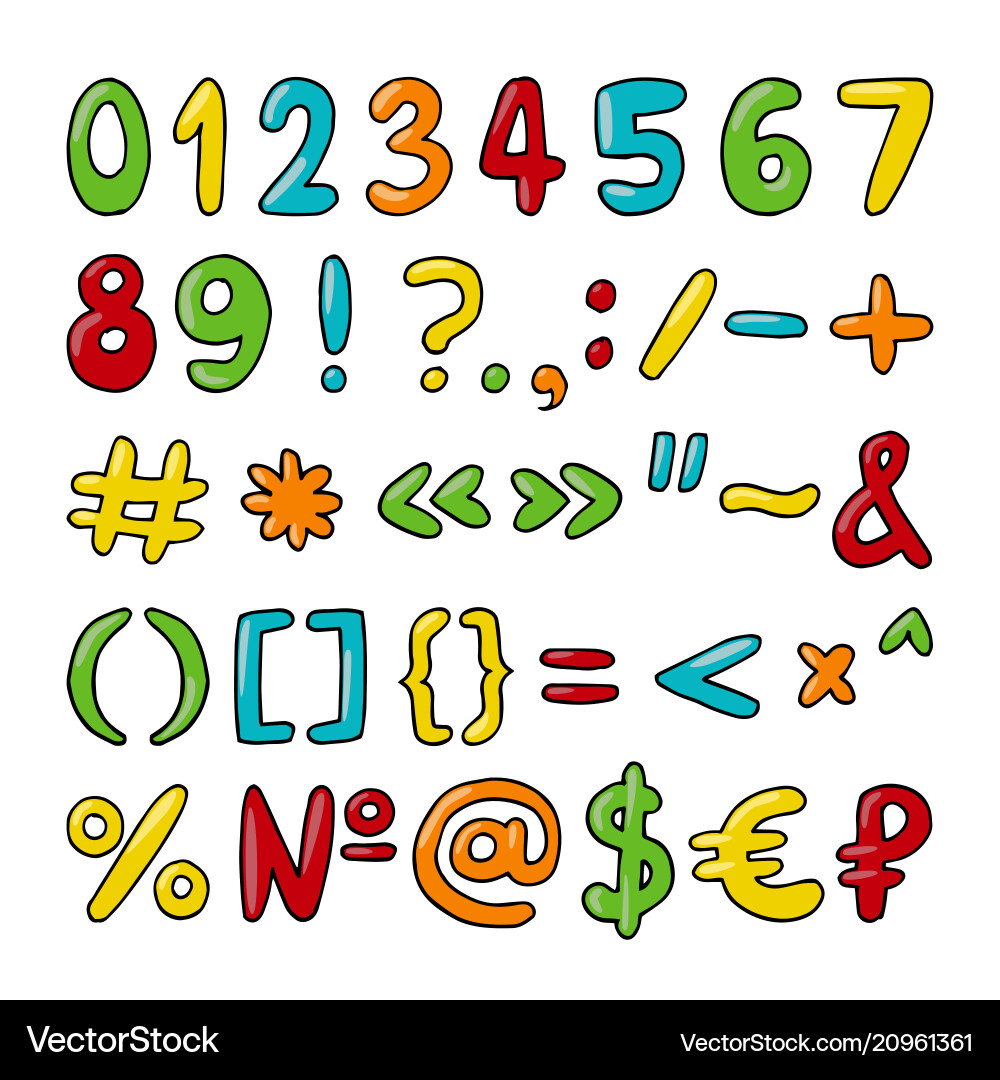 Hand drawn set of numbers punctuation Royalty Free Vector