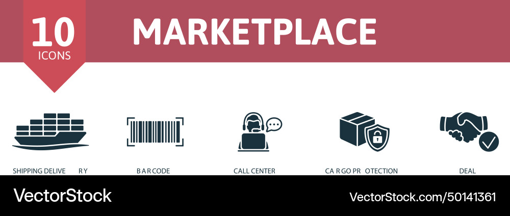 Marketplace icons set creative shipping Royalty Free Vector