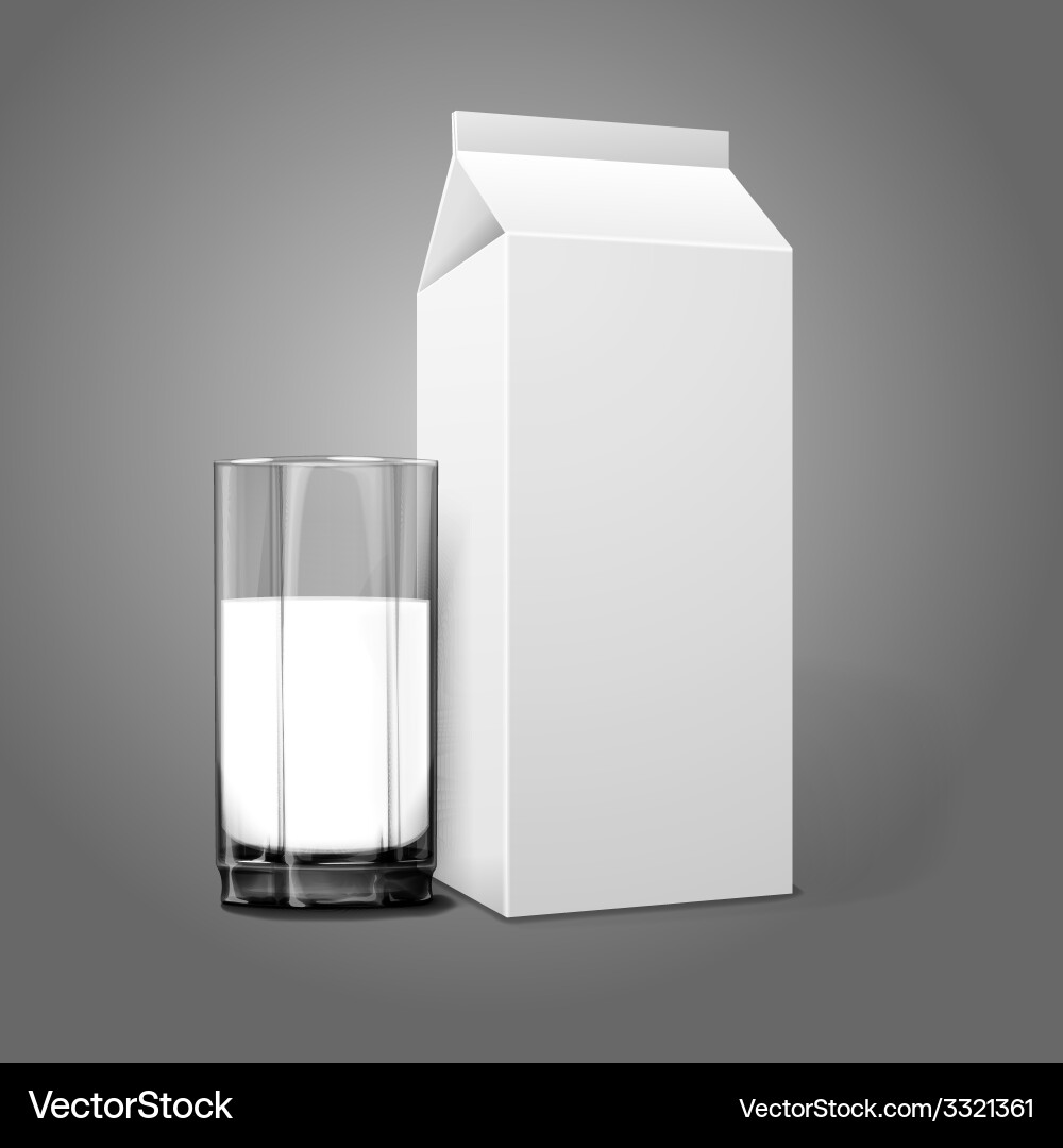 Realistic white blank paper package and glass Vector Image